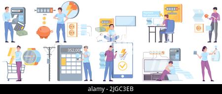 Electricity bill payment and inspection vector illustration. Cartoon ...
