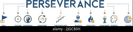 Banner perseverance vector illustration concept icon with goal, focused ...