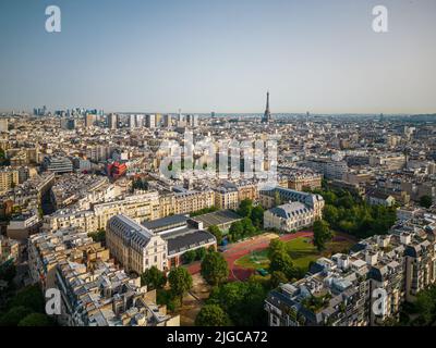 Aerial panoramic cityscape view of Paris, France with Champs Elysees ...