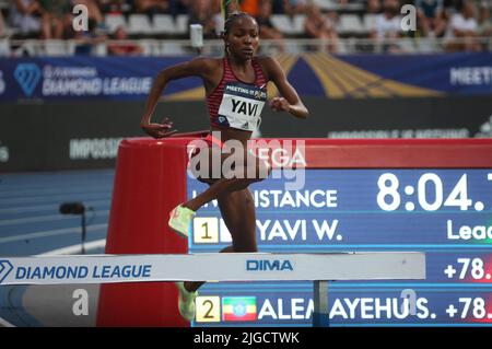 Winfred Yavi (Bahrain) during the 3000 metres steeplechase final during ...