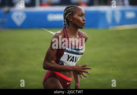 Winfred Yavi (Bahrain) during the 3000 metres steeplechase final during ...