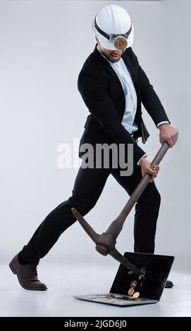 Man in bitcoin mining business concept Stock Photo - Alamy