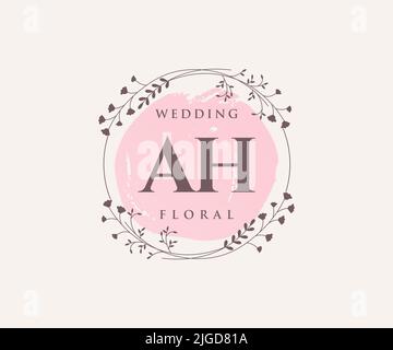 AH Initials letter Wedding monogram logos collection, hand drawn modern minimalistic and floral ...