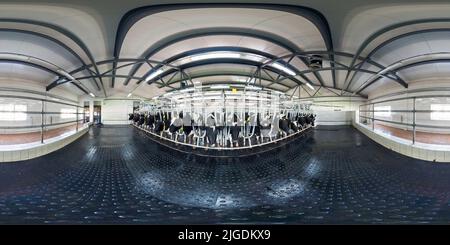360° view of full seamless 360 panorama inside of interior of cowshed ...