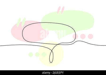 Speech bubble continuous line drawingwith color shapes. Black isolated ...