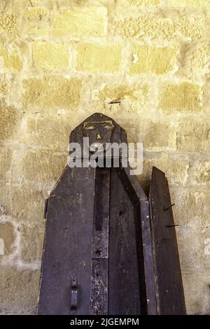 Detail of old instruments of torture of the inquisition, pain and ...