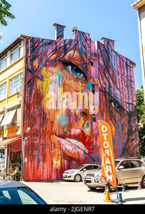 Colorful street art mural depicting nature and local culture on a ...