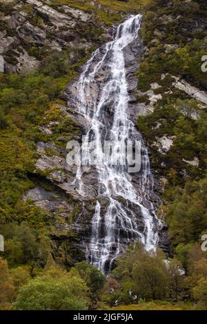 A view of the stunning Steall Falls, also known as Steall Waterfall, or ...