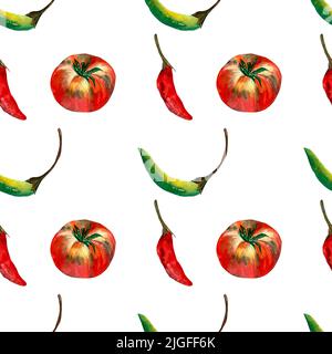 Pattern tomato and peppers by a watercolour. On isolated white background. Illustration ...