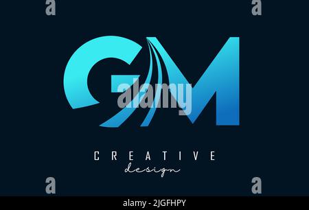 Creative blue letter GM g M logo with leading lines and road concept ...