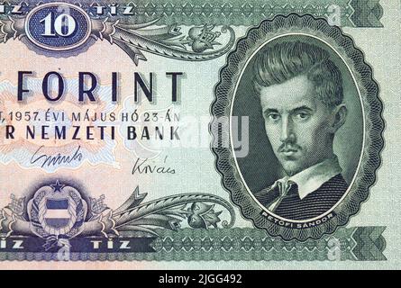 old ten HUF banknote (1957-1992), Sándor Petőfi poet, hungarian forint ...