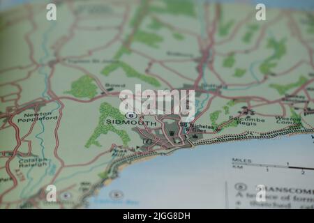 Sidmouth in Devon in colour in an atlas map Stock Photo - Alamy