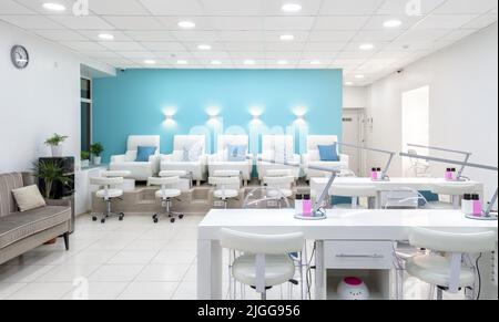 Modern bright hair and beauty salon. Barber salon interior business ...
