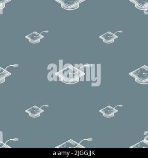Graduate hats engraved seamless pattern. Vintage element education in ...