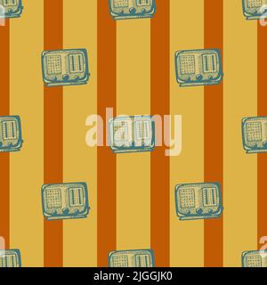 Retro radio engraved seamless pattern. Vintage media equipment in hand ...