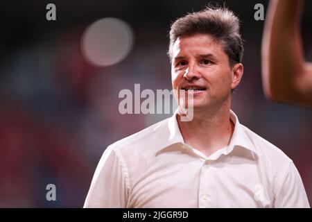 Urawa Reds head coach Ricardo Rodriguez (C) and players celebrate their ...