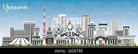 Yerevan Armenia City Skyline with Color Buildings. Vector Illustration ...