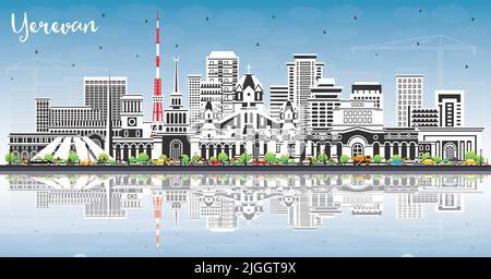 Yerevan Armenia City Skyline with Color Buildings, Blue Sky and Copy ...