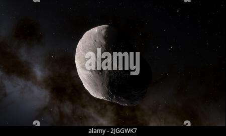 Rocks and debris flying through space after a huge big bang explosion ...