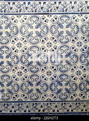 Traditional Portuguese blue tiles decorating the main staircase at the ...