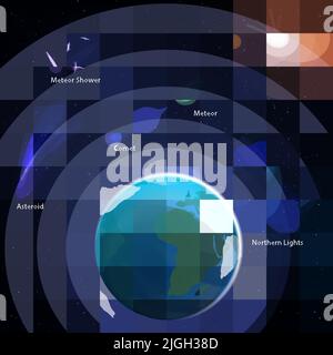 Atmosphere layers realistic infographics with view of solar system ...