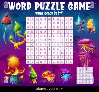 Word search puzzle game with colors of Brazilian parrots, vector quiz ...