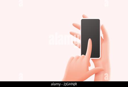 smartphone in hand, pressing the touchscreen, web banner. Vector ...