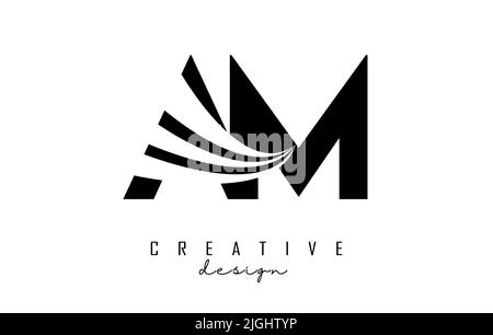 AM Letter Logo With Black Lines Design. Line Letter Symbol Vector ...