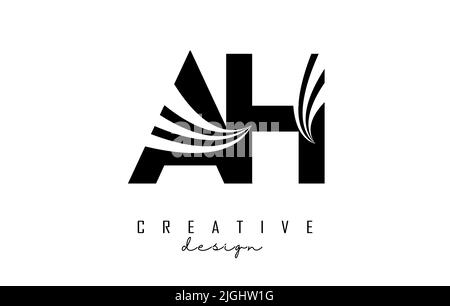 Creative clack letter AH A H logo with leading lines and road concept ...