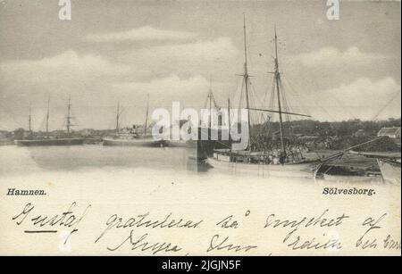 Hamn Postcard substrates with view of Sölvesborg's inner harbor with ...