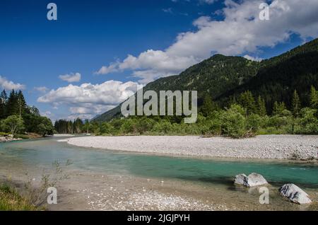 View of the Isar River before it flows into Sylvenstein Lake in the ...