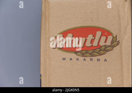 Large cardboard box of spaghetti. Products of the largest Turkish brand ...