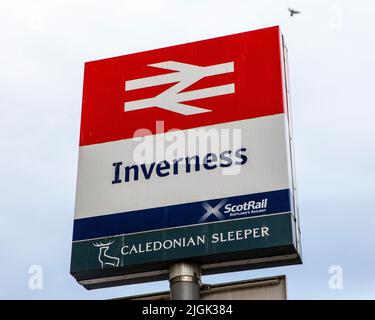 The sign for Inverness railway station the city of Inverness in the ...