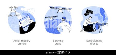 Agricultural drones isolated cartoon vector illustrations se Stock ...