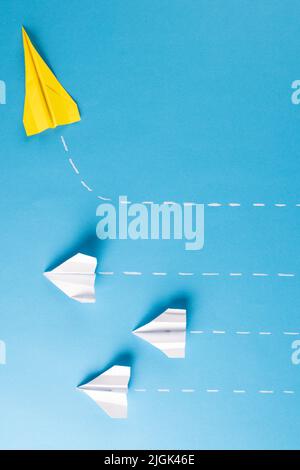 Blue paper plane on white background Stock Photo - Alamy