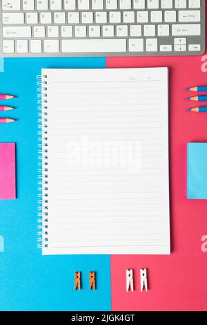 Vertical composition of school equipment with notebook with copy space ...