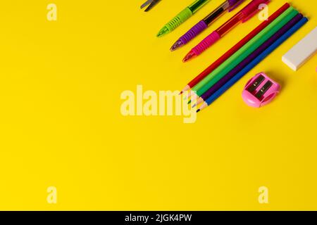 Image of school drawing tools on yellow surface with copy space Stock ...