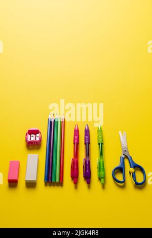 Image of school drawing tools on yellow surface with copy space Stock ...