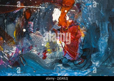 impasto detail of oil paint brush strokes and pallet knife in a thick ...