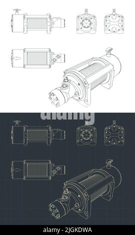 Stylized vector illustrations of hydraulic winch drawings Stock Vector ...
