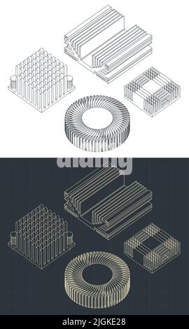 Stylized vector illustration of drawings of passive cpu cooler Stock ...