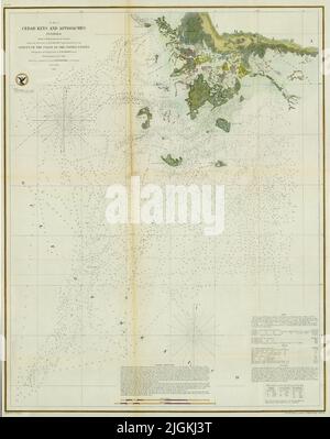 US Coast Survey of Cedar Keys, Nautical Chart, Florida, 1861 Stock ...