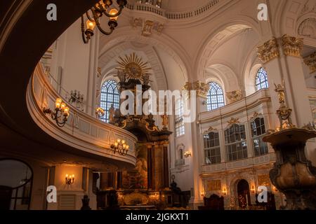 Inside Main church of Hamburg in Germany named St Michaelis church or ...
