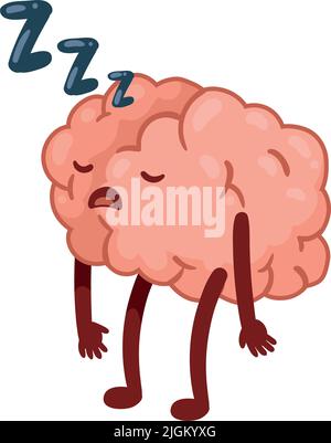 Cute human brain character sleeping, rest of tired sleepy emoticon ...
