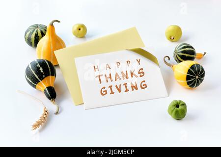Autumn decorations, card with text Happy Holidays. Natural decorative ...