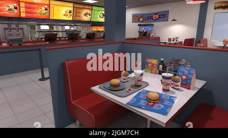 3D-Illustration of a empty fast foor restaurant Stock Photo - Alamy