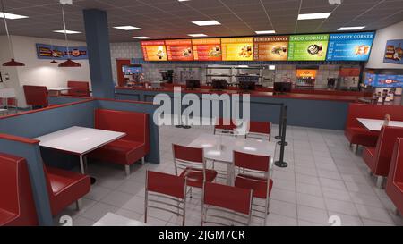 3D-Illustration of a empty fast foor restaurant Stock Photo - Alamy