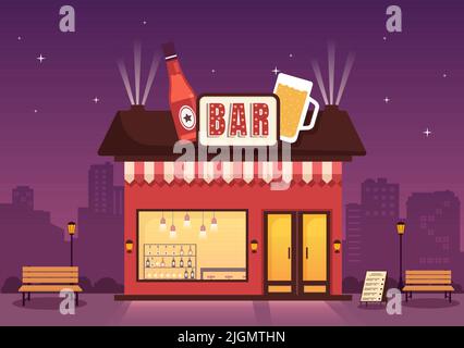 Night Club or Pub Building Cartoon Illustration for Nightlife like a ...