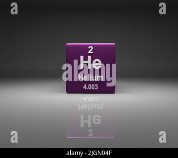 Helium He, chemical element. 3D rendering isolated on black background ...