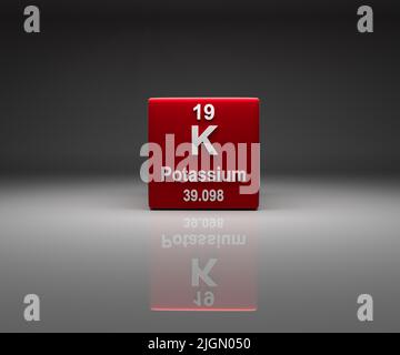Cube with Potassium number 19 periodic table Stock Photo - Alamy